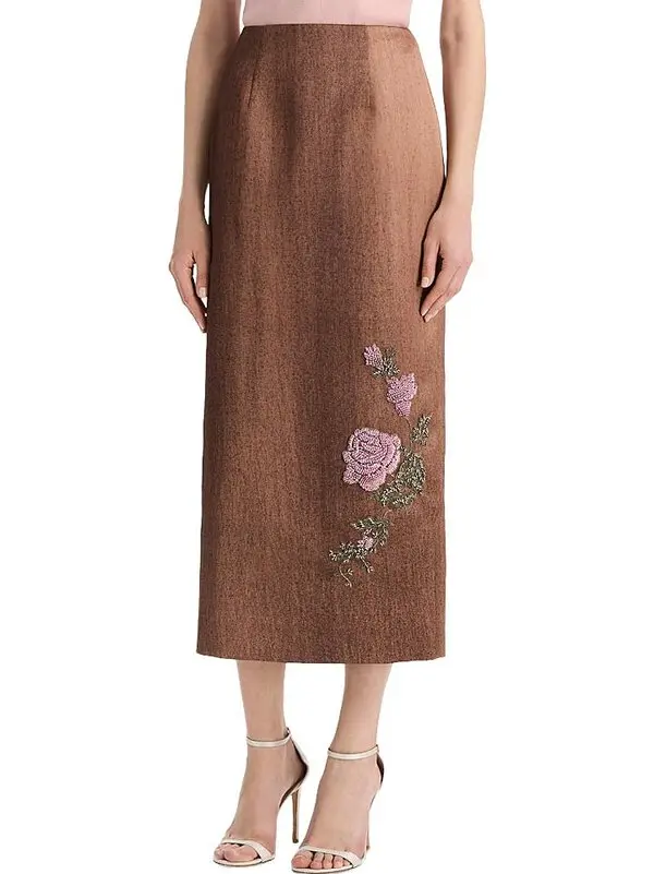Oscar De La Renta Embellished Satin Skirt - Cigar
