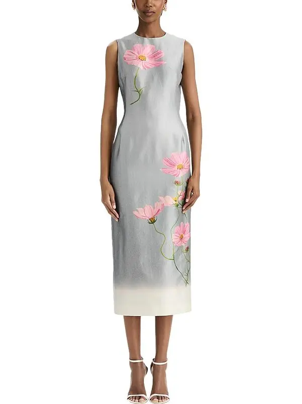 Oscar De La Renta Cosmos Mikado Day Dress - Pink/grey