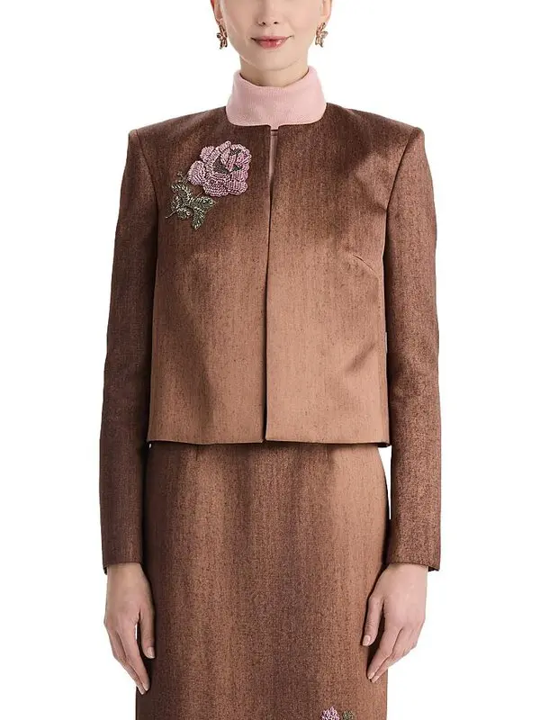 Oscar De La Renta Embellished Cropped Jacket - Cigar