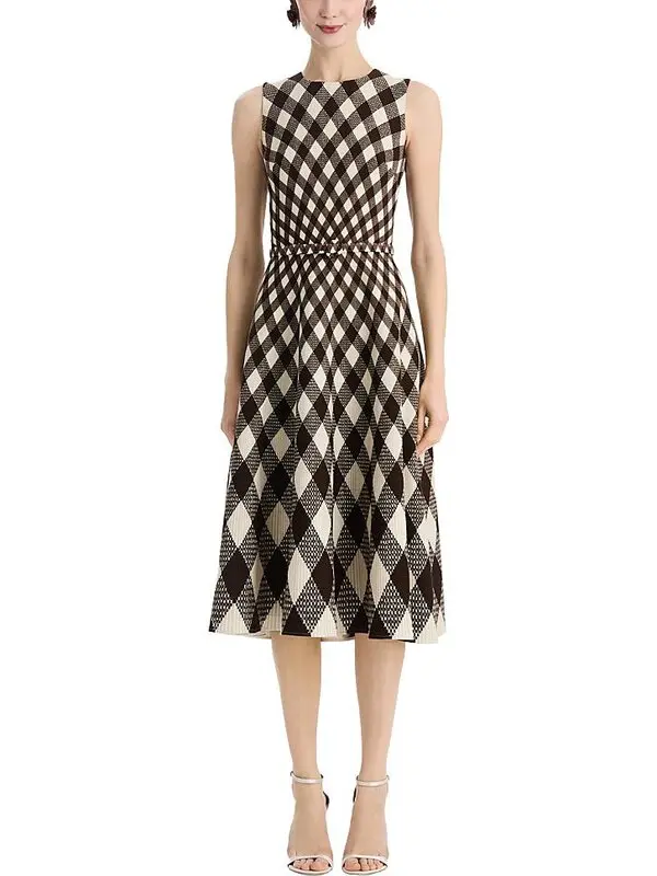 Oscar De La Renta Argyle Degrade Wool Blend Day Dress - Brown/ivory