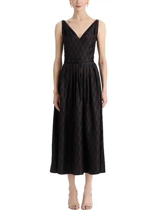 Oscar De La Renta Argyle Silk Twill Day Dress - Navy/brown
