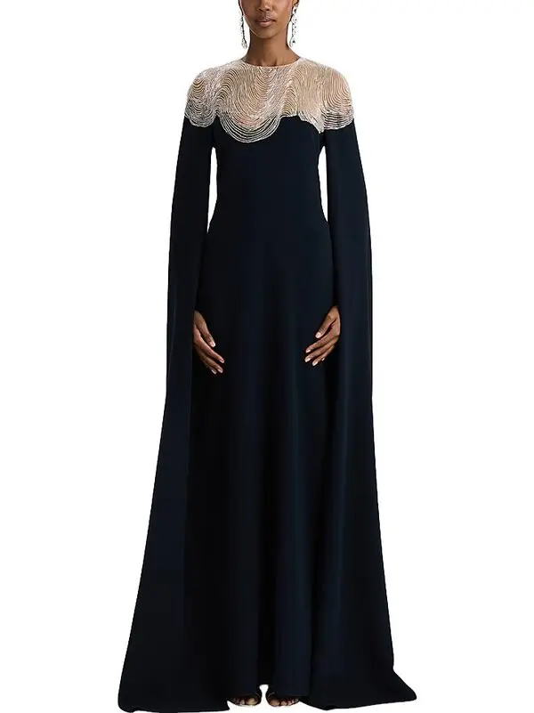 Oscar De La Renta Embellished Caftan - Navy