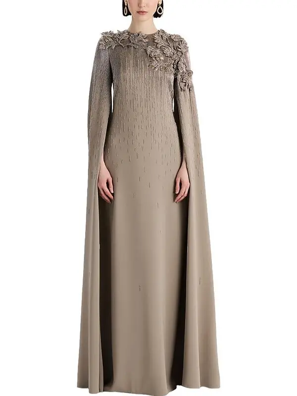 Oscar De La Renta Embellished Cape Caftan - Stone