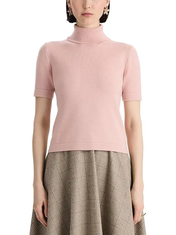 Oscar De La Renta Foldover Turtleneck Short-sleeve Top - Blush