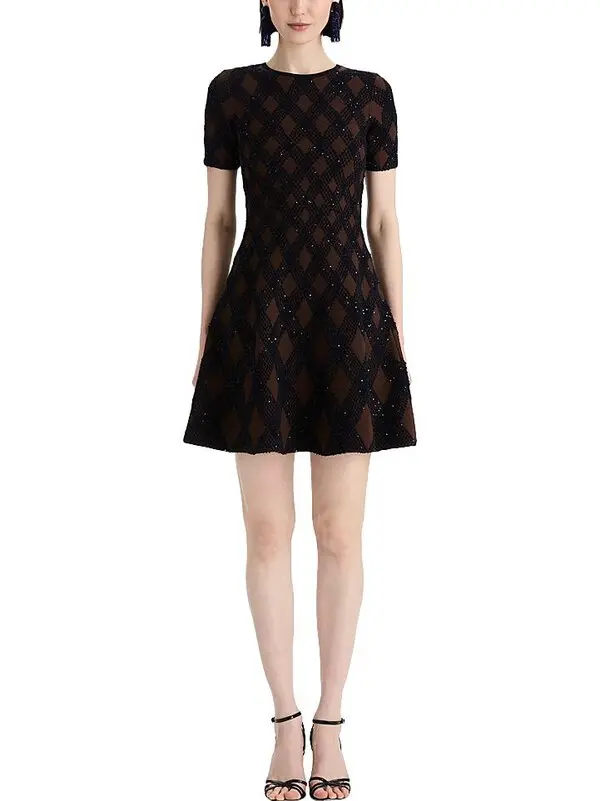 Oscar De La Renta Argyle Knit Fit And Flare Dress - Navy/brown