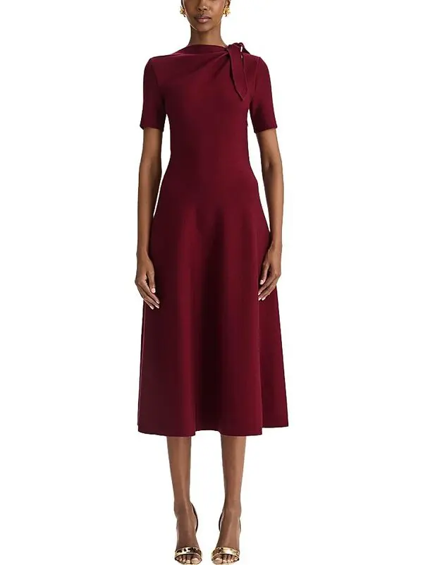 Oscar De La Renta Tie Neck Knit Dress - Claret