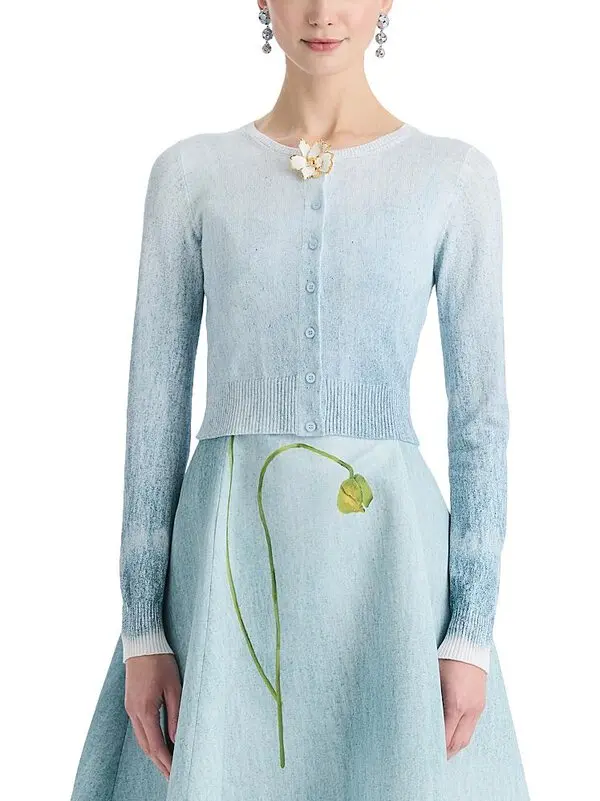 Oscar De La Renta Flower Button Printed Cardigan - Blue