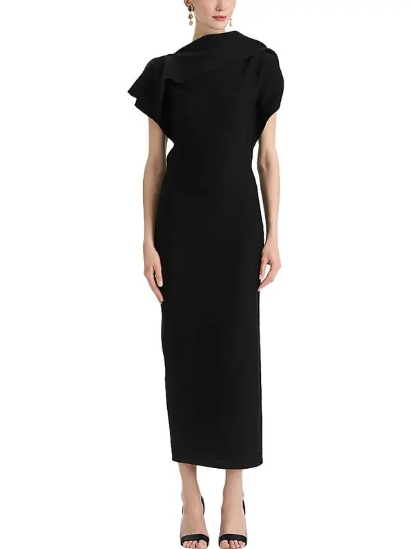 Oscar De La Renta Drape Neck Slim Knit Dress - Black
