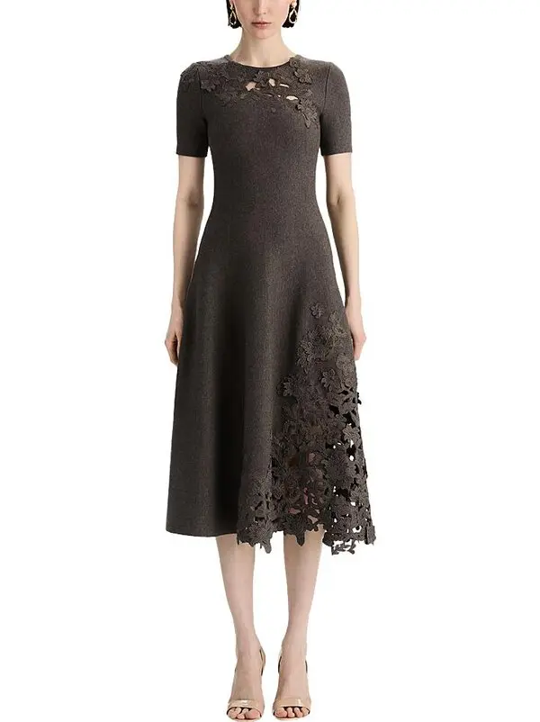 Oscar De La Renta Lace Trim Knit Midi Dress - Carbon