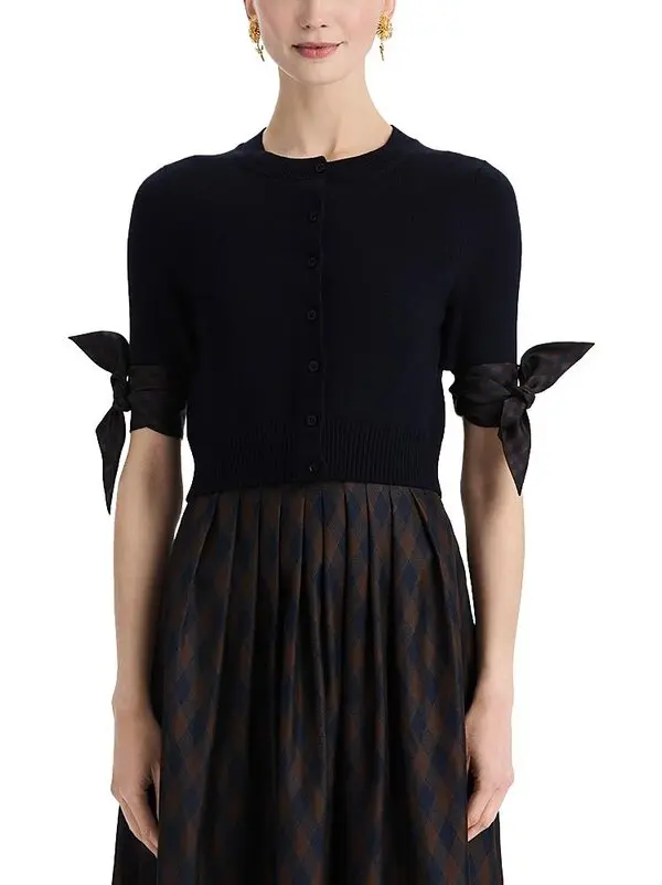 Oscar De La Renta Argyle Tie Knit Cardigan - Navy