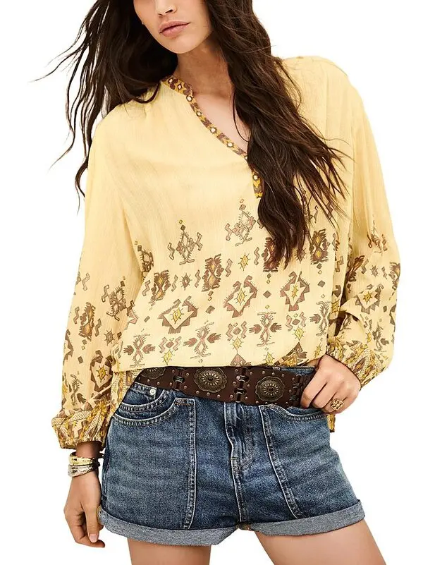 Ba&sh Zato Relaxed Fit V-neck Blouse With Geometric Print - Yellow