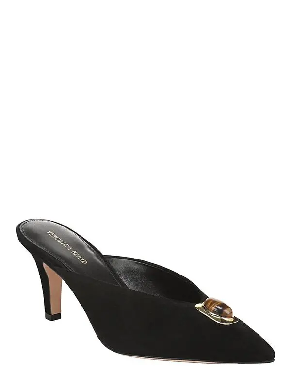 Veronica Beard Rochelle Suede High Heel Mules With Cabochon Embellishment - Black