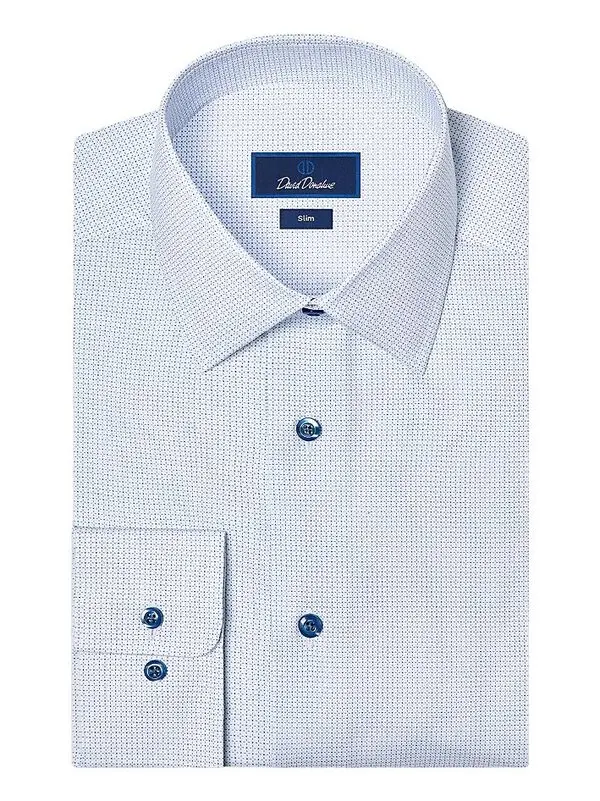 David Donahue Slim Fit Stretch Micro Geo Print Dress Shirt - White/ Blue
