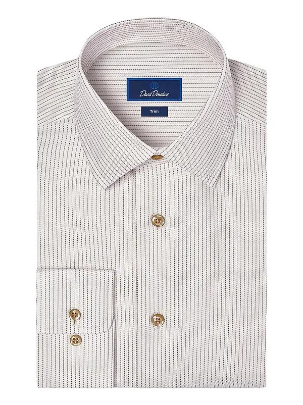 David Donahue Trim Fit Cotton Twill Stripe Dress Shirt - Dune