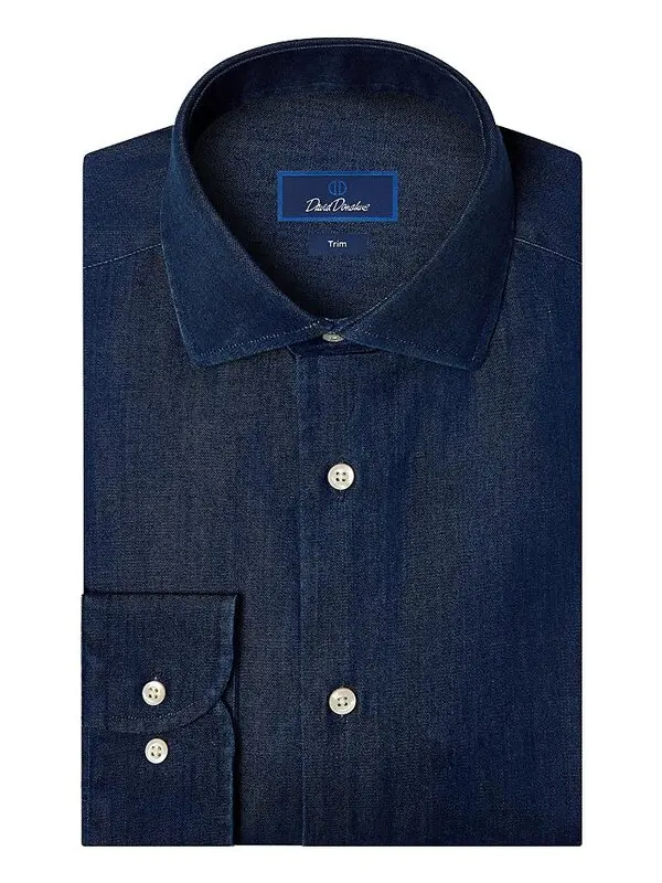 David Donahue Trim Fit Dress Shirt - Denim