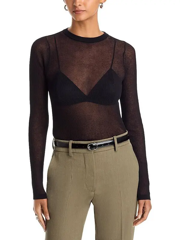 ANINE BING Tiana Crewneck Cotton Blend Sweater - Black