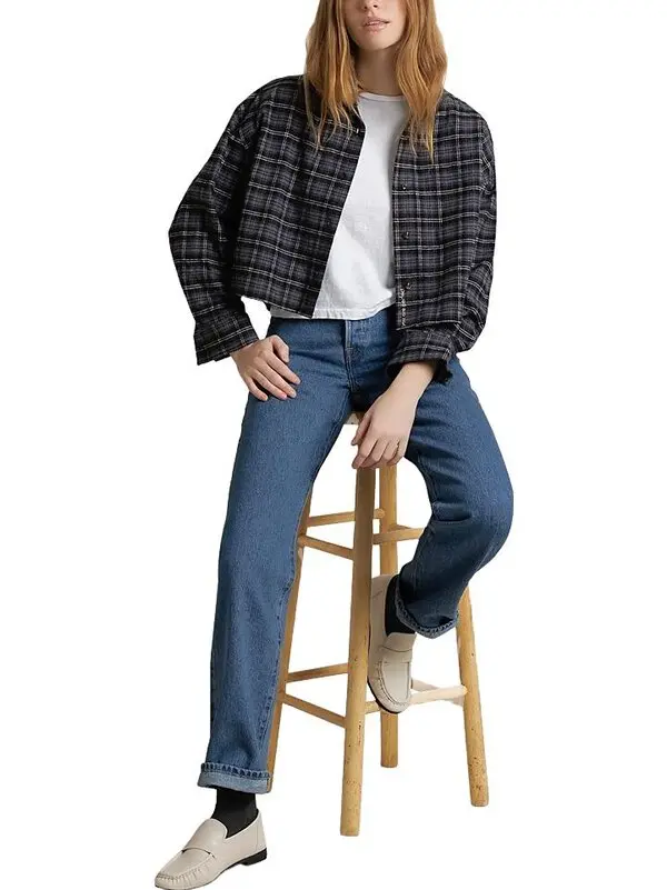 PERFECTWHITETEE Cotton Cozy Shirt - Black Plaid