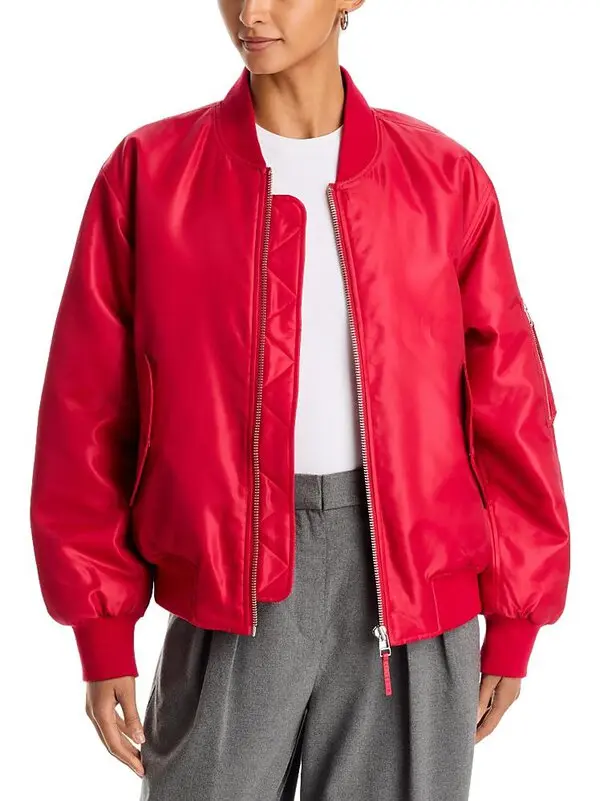 ANINE BING Leon Zip Front Bomber Jacket - Red