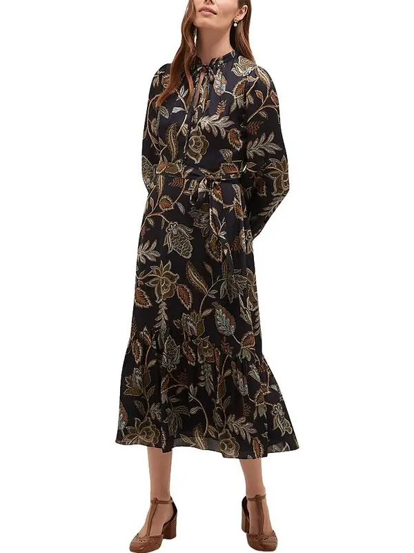 HOBBS LONDON Printed Tie Neck Midi Dress - Navy Multi