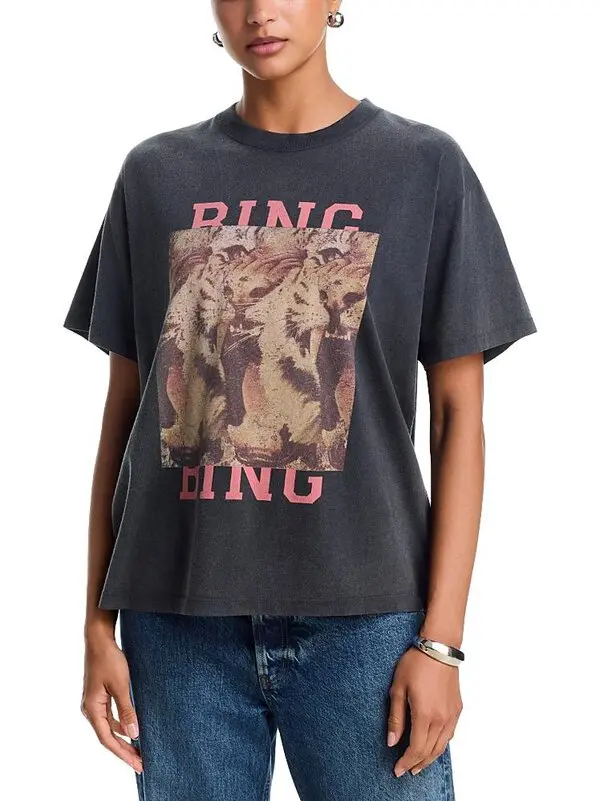 ANINE BING Cade Tiger Bing Graphic Cotton Tee - Black