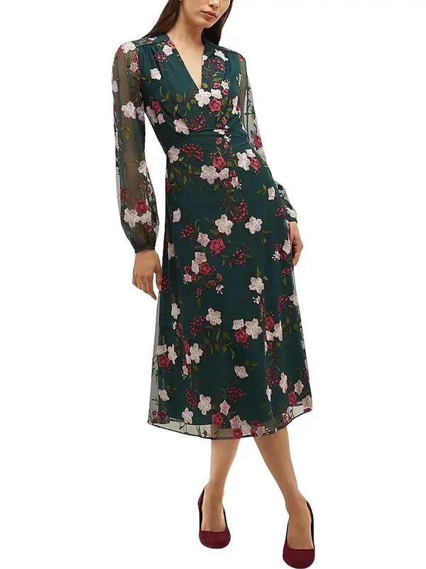 HOBBS LONDON Flo Embroidered Midi Dress - Evergreen Multi