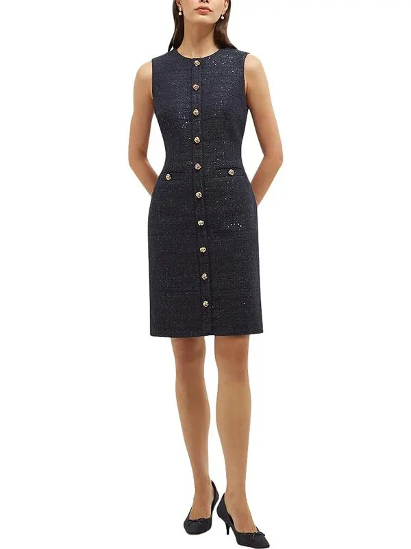 HOBBS LONDON Sleeveless Tweed Dress With Button Detail - Midnight Navy