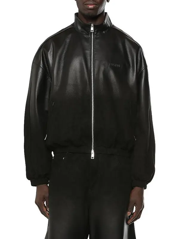 PURPLE BRAND Leather Zip Track Jacket - Black