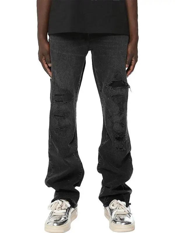 PURPLE BRAND Heavy Destroy Slim Flare Jeans - Black