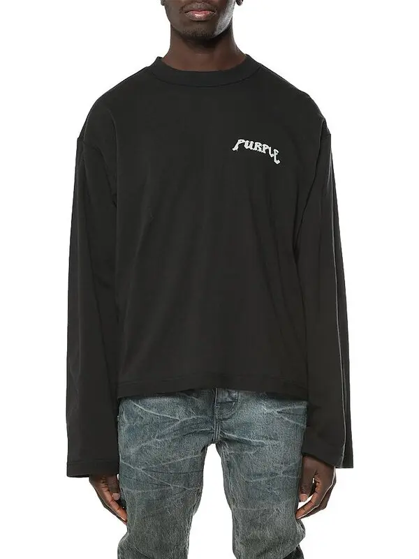 PURPLE BRAND Cropped Screen Print Logo Shirt - Black