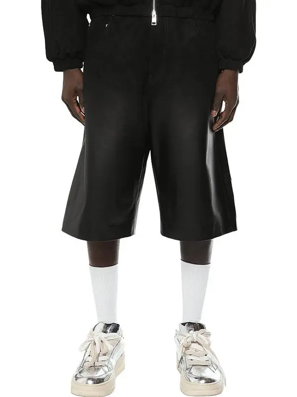 PURPLE BRAND Relaxed 13.5" Leather Track Shorts - Black