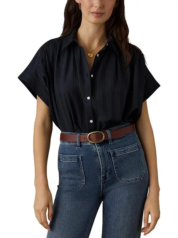 Faherty Brand Heirloom Dobby Lucia Cotton Top - Black