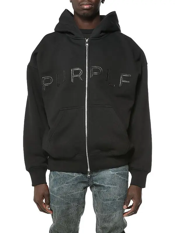 PURPLE BRAND Logo Graphic Fleece Cotton Hoodie - Black