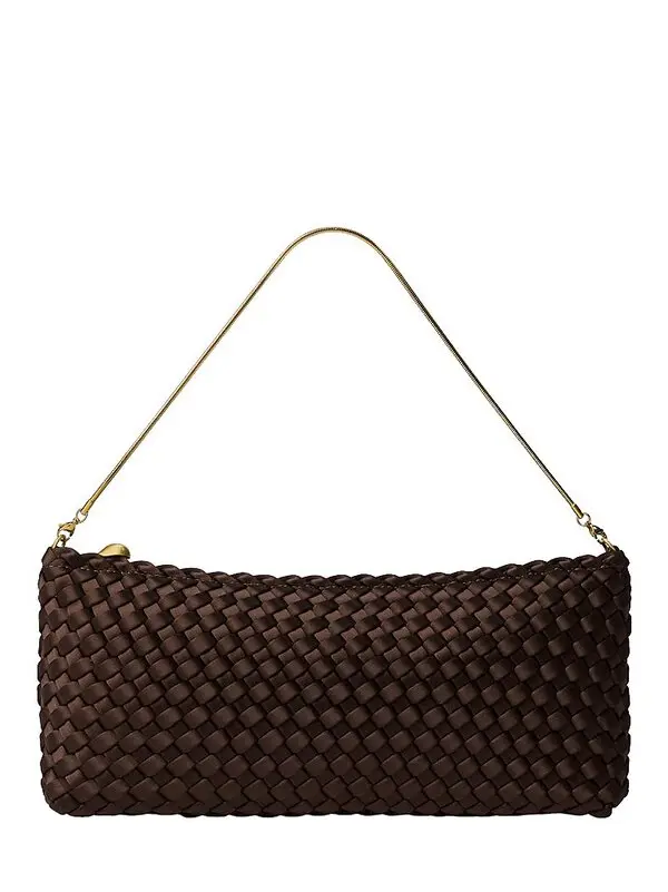 NAGHEDI Gala Woven Satin Chain Clutch - Chocolate