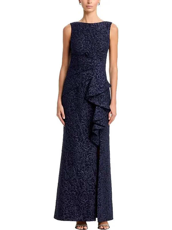 Eliza J Sleeveless Ruffle Front Gown - Navy
