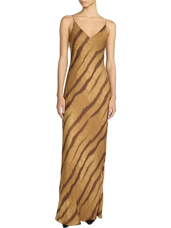 FRAME The Slip Silk Dress Tiger Print Maxi - Light Tiger Multi