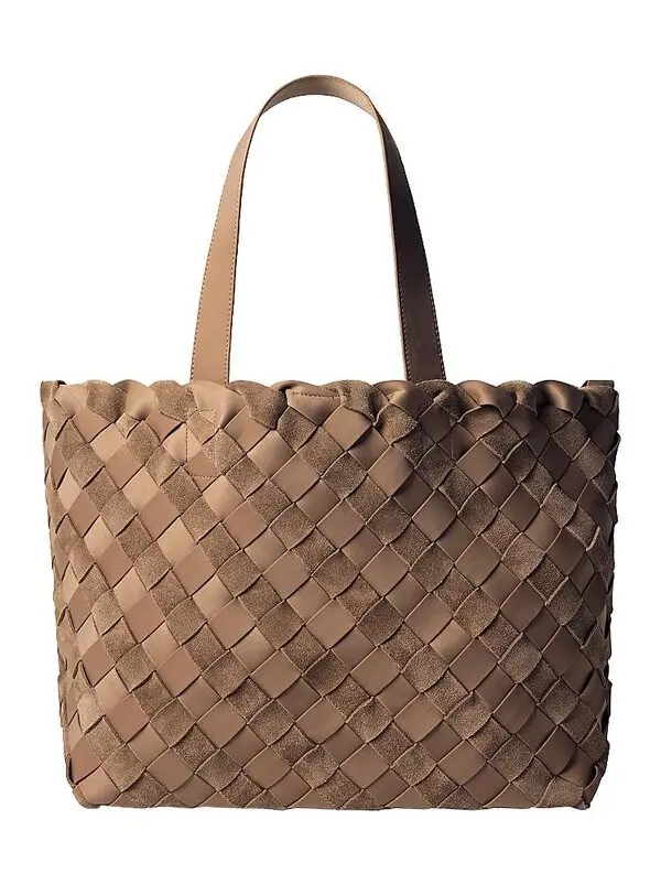 NAGHEDI Medium Woven Stripe Suede & Fabric Tote - Canyon