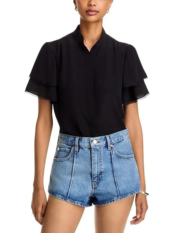 FRAME Silk Arcadia Tiered Sleeve Top - Black