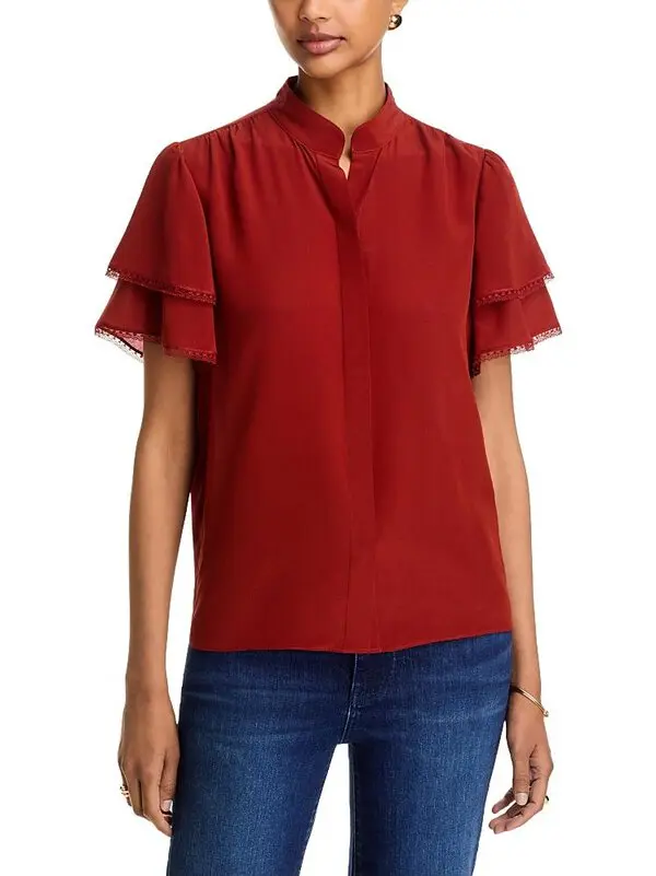 FRAME Silk Arcadia Tiered Sleeve Top - Paprika