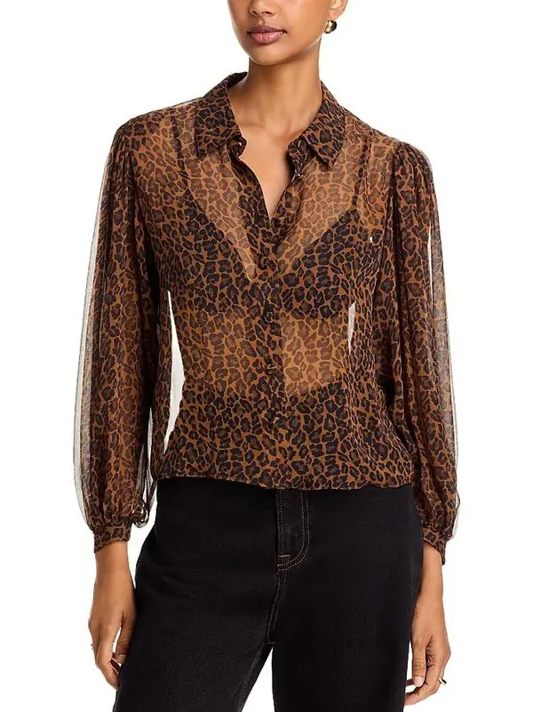 FRAME The Silk Prairie Sheer Shirt - Light Leopard Multi