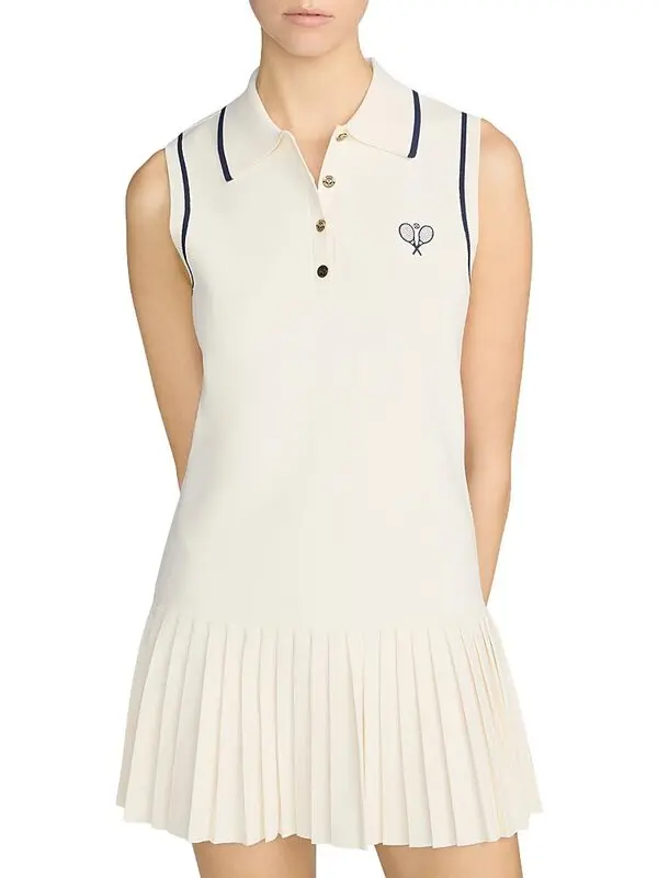 FRAME Tennis Pleated Mini Dress With Racquet Embroidery - Cream Multi