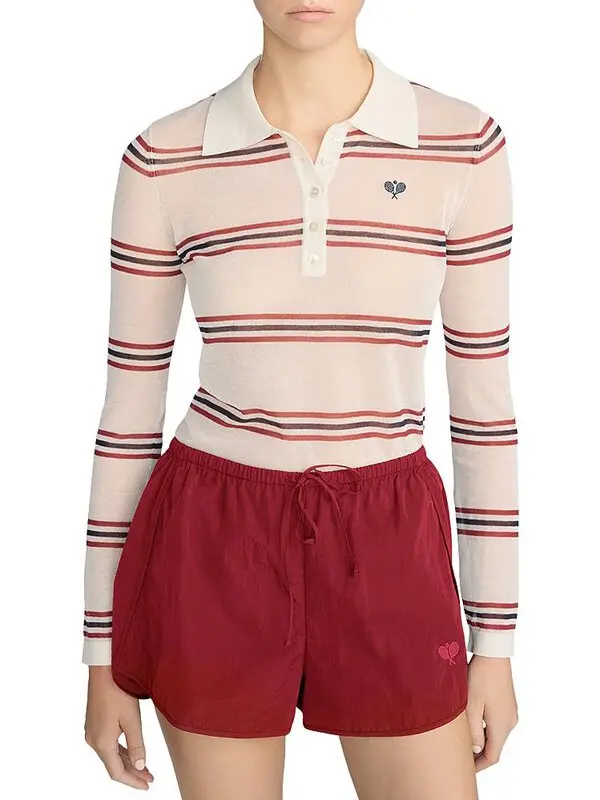 FRAME The Tennis Long Sleeve Polo - Garnet Multi
