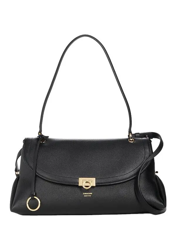 FERRAGAMO Gancini Leather Shoulder Bag - Nero