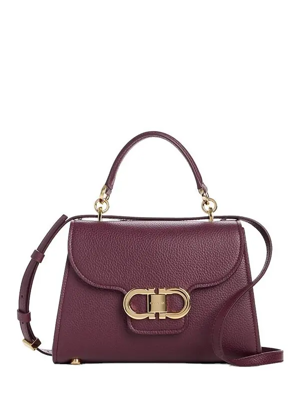 FERRAGAMO Double Gancini Leather Top Handle Bag - Plum