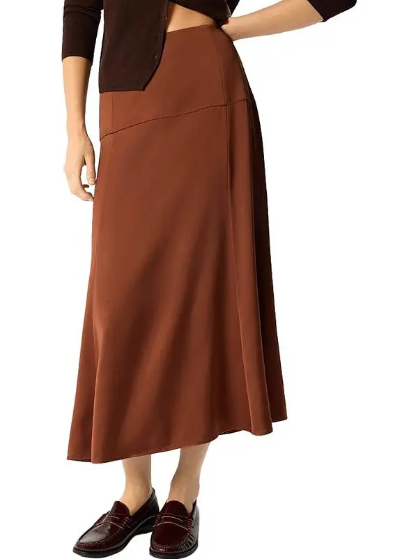 Whistles Panel Waist Satin Midi Skirt - Brown