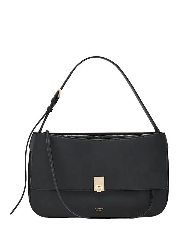FERRAGAMO Cara Leather Shoulder Bag - Black