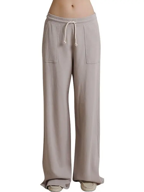 PERFECTWHITETEE Noa Cotton French Terry Wide Leg Sweatpants - Cloud Gray