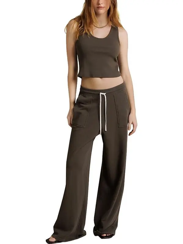 PERFECTWHITETEE Noa Cotton French Terry Wide Leg Sweatpants - Dark Olive