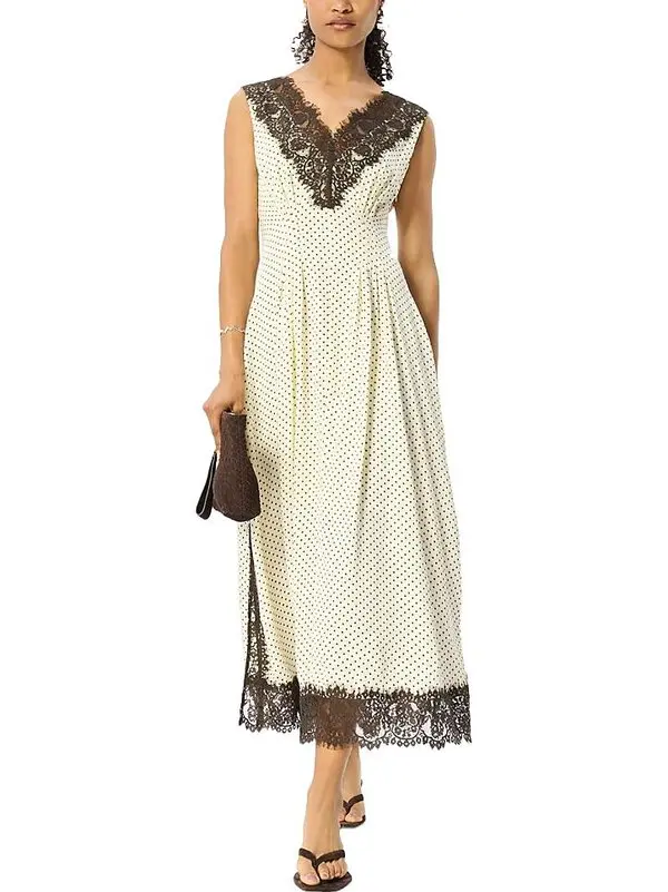 Whistles Petite Lace V Neck Spot Midi Dress - Yellow/multi