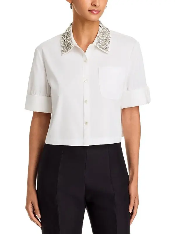 TOCCIN Zadie Embellished Cropped Shirt - Optic