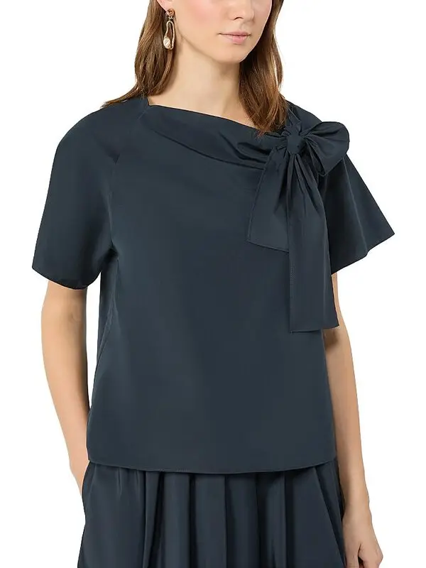 Max Mara Bow Taffeta Top - Navy